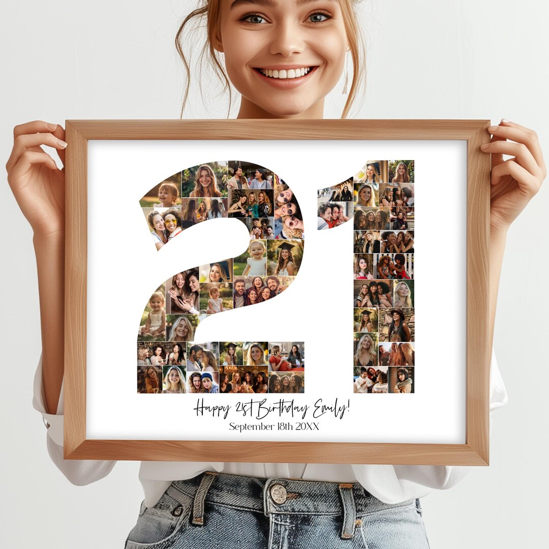 21st Birthday Photo Collage, 21st Birthday Gift, Birthday Number 21 ...