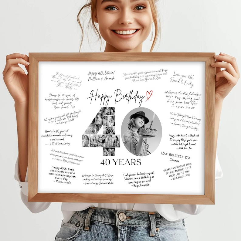 40th Birthday Signature Board Printable, Number 40 Photo Sign, 40th ...