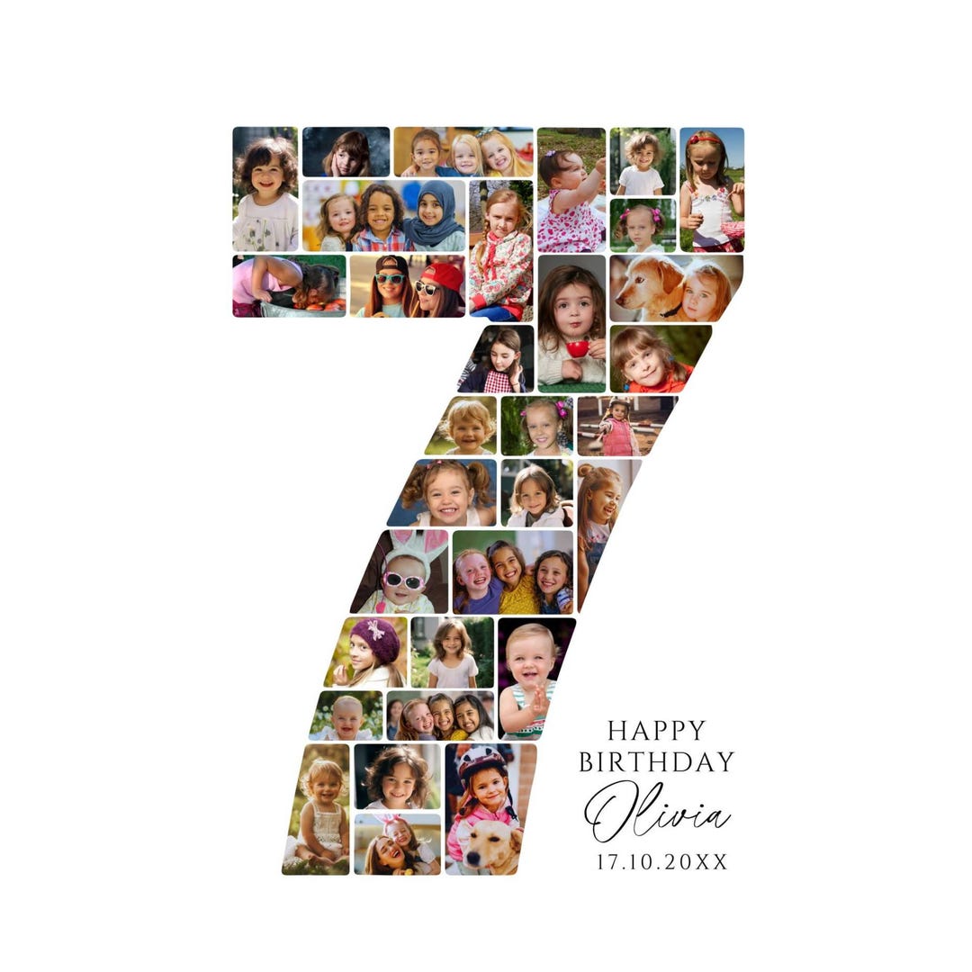 Birthday Number 7 Photo Collage, Birthday Gift, Seventh Birthday Photo ...