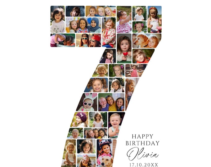 7th Birthday Photo Collage Template: Custom Number 7 Gift (canva ...