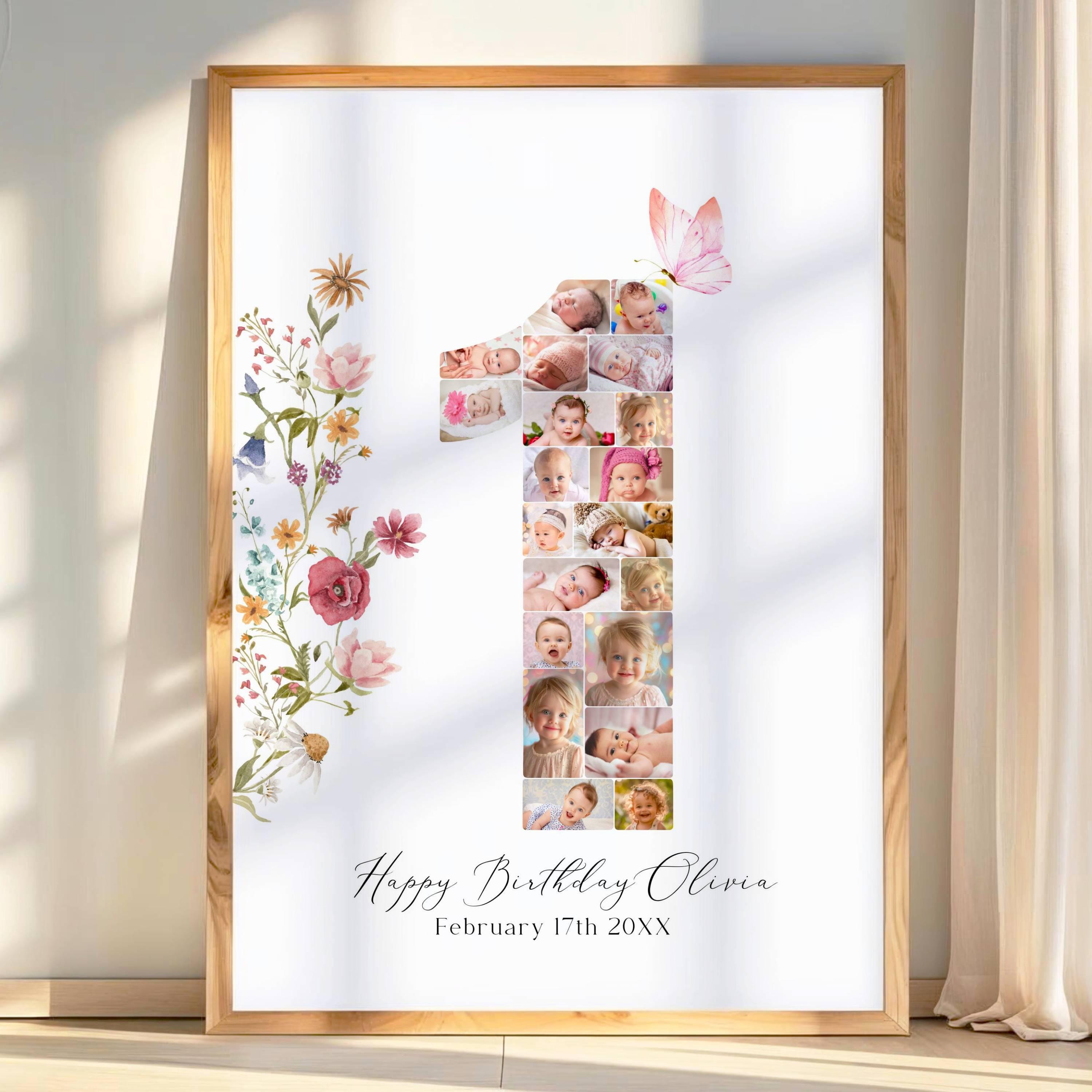 Wildflower 1st Birthday Photo Collage, Personalized 1st Birthday Photo ...