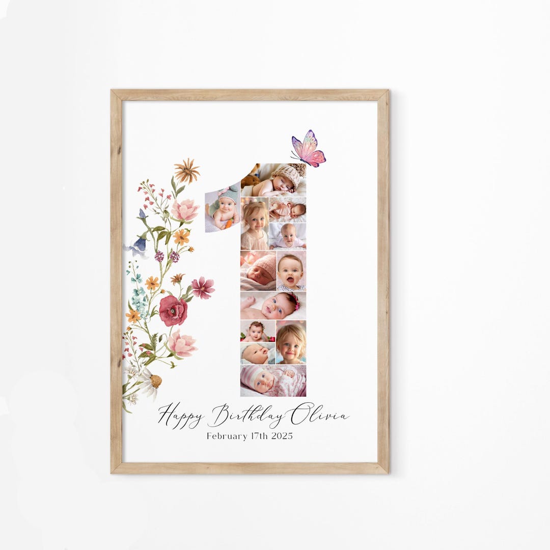 Birthday Number 1 Photo Collage, Birthday Gift, First Birthday Photo ...