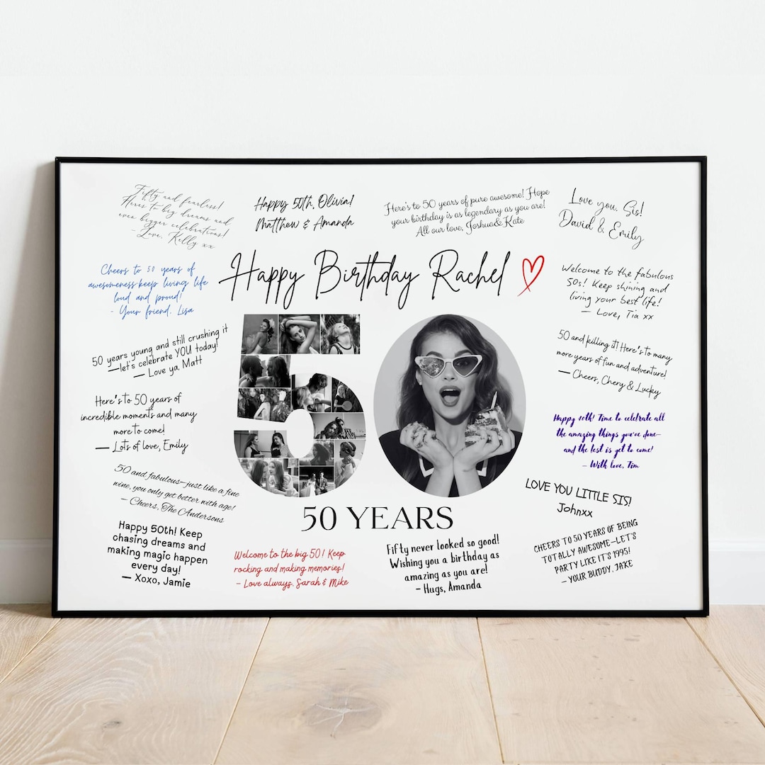 50th Birthday Signature Board Printable, Number 50 Photo Sign, 50th ...
