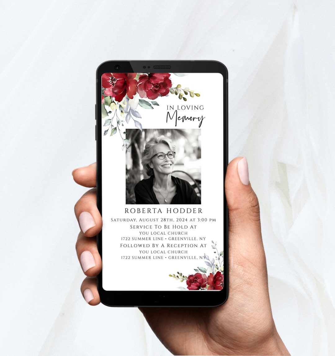 Celebration of Life Phone Invitation With Photo, Memorial Evite ...