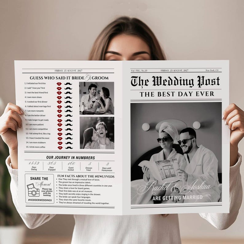 Editable Newspaper Wedding Program Template, Printable Canva Wedding ...