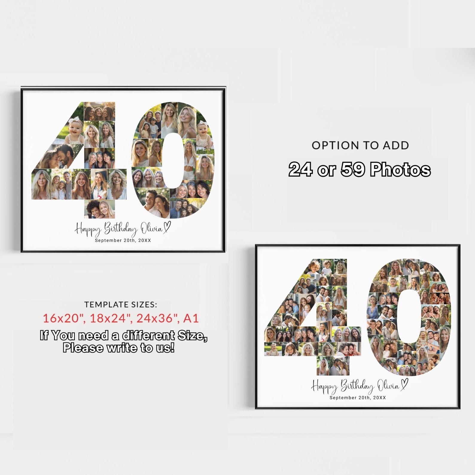 Personalized 40th Birthday Photo Collage Template, 40th Birthday Gift ...