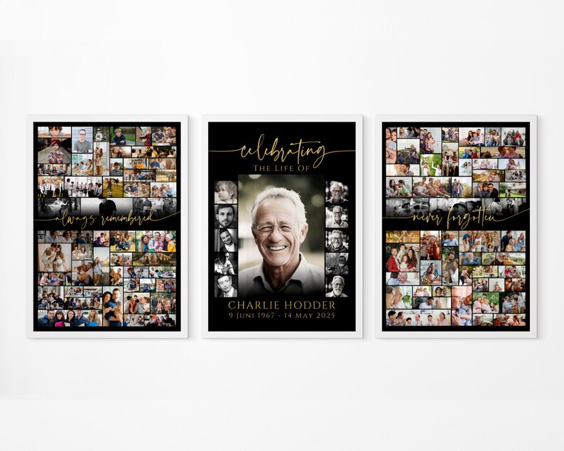 Funeral Photo Collage Sign Set Templates, Funeral Welcome Sign Template ...