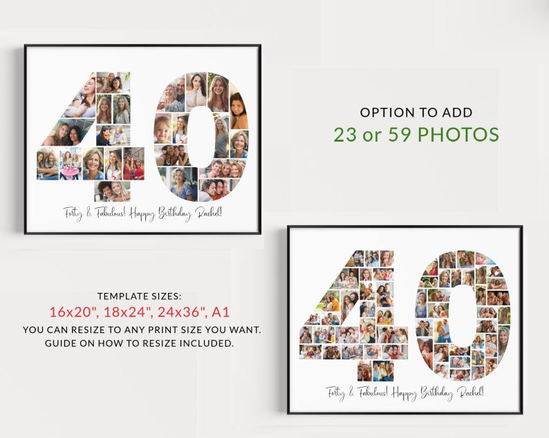 Personalized 40th Birthday Photo Collage Template Custom Number 40 ...