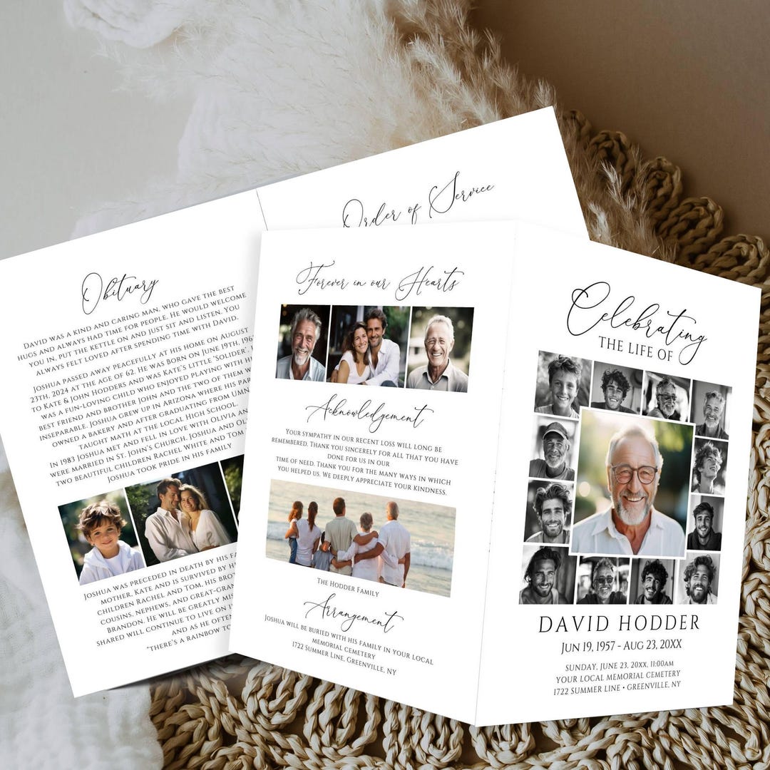 Photo Collage Funeral Program Template, in Loving Memory, Memorial ...