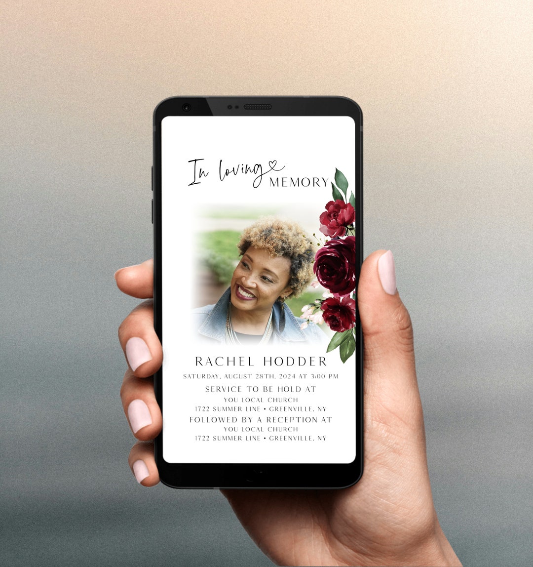 Digital Funeral Invitation, Electronic Funeral Announcement, Electronic ...