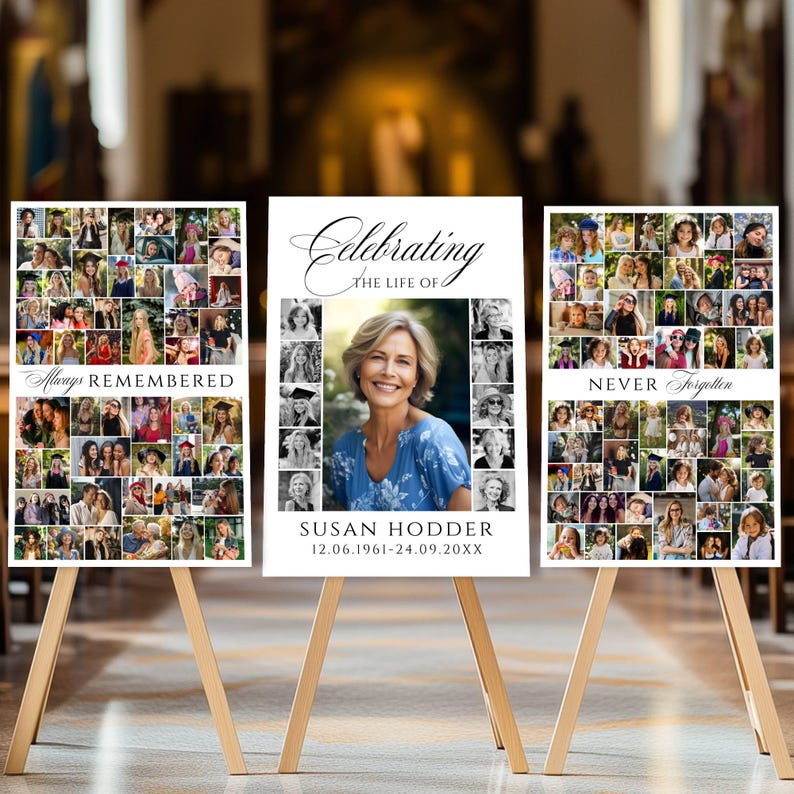 Funeral Photo Collage Sign Set Templates, Funeral Welcome Sign Template ...