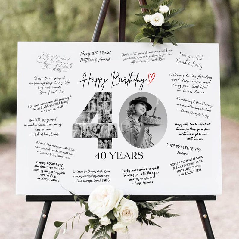 40th Birthday Signature Board Printable, Number 40 Photo Sign, 40th ...