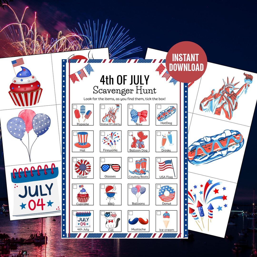 4th of July Scavenger Hunt, 4th of July Printable Games, Independence ...