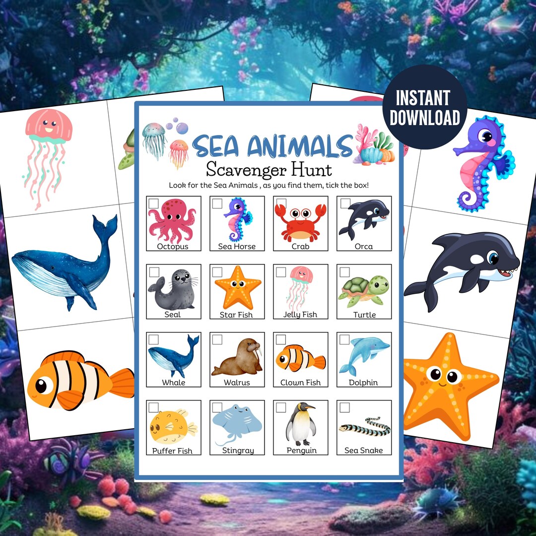 Sea Animals Scavenger Hunt, Aquarium Scavenger Hunt, Under the Sea Hunt ...