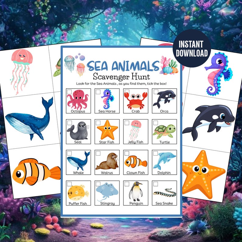 Sea Animals Scavenger Hunt, Aquarium Scavenger Hunt, Under the Sea Hunt ...
