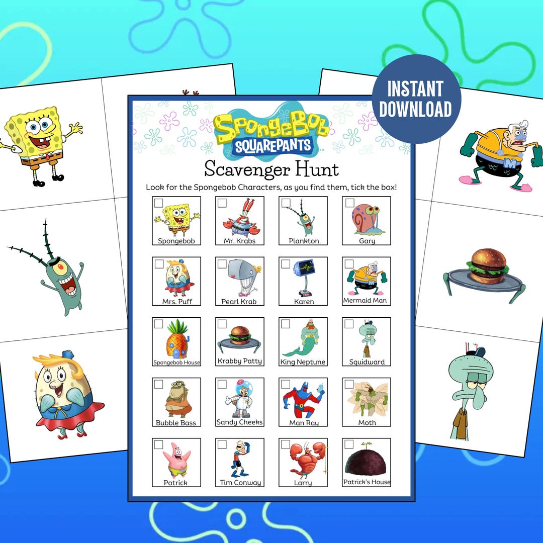 Spongebob Scavenger Hunt, Spongebob Birthday Party Games, Sponge Bob ...