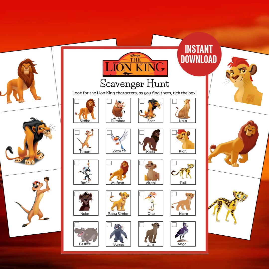Lion King Scavenger Hunt, Printable Lion King Treasure Hunt, Mufasa ...