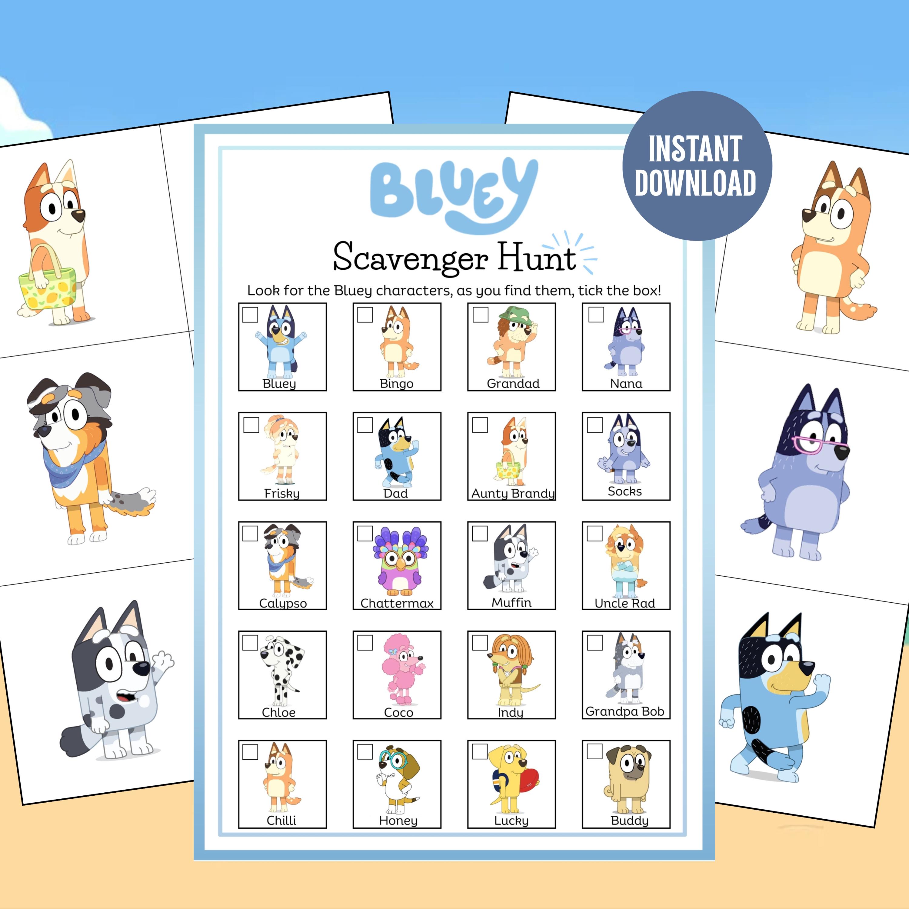 Bluey Scavenger Hunt, Printable Bluey Birthday Party Games, Bluey ...