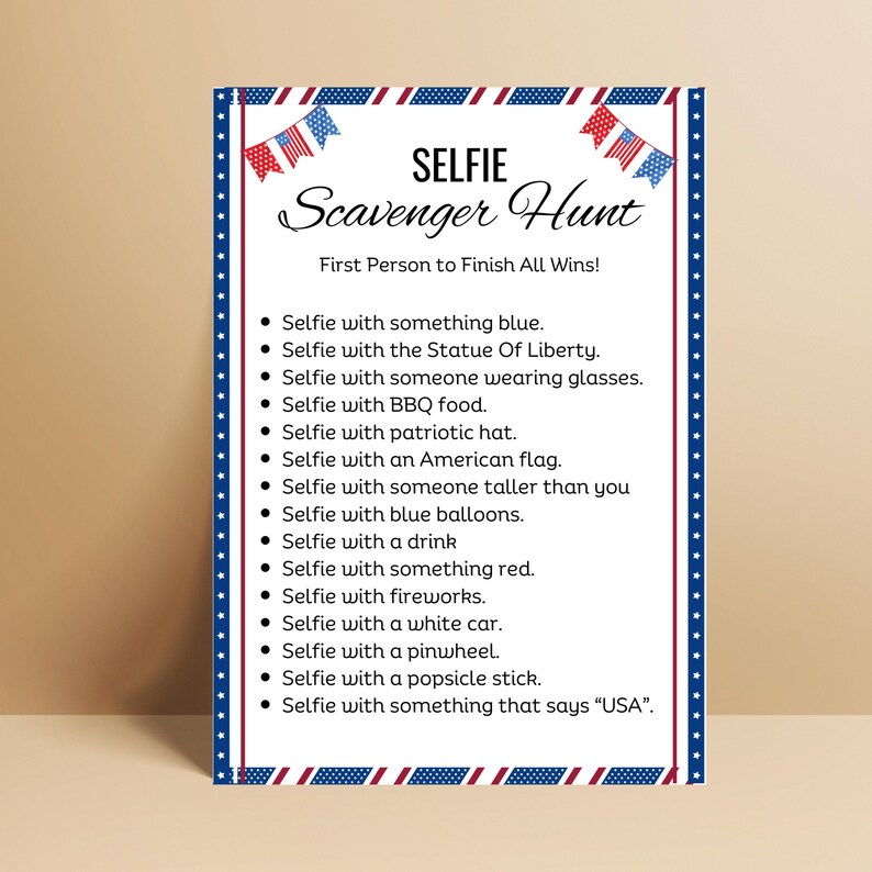 Patriotic Selfie Scavenger Hunt, Memorial Day Scavenger Hunt, 4th of ...