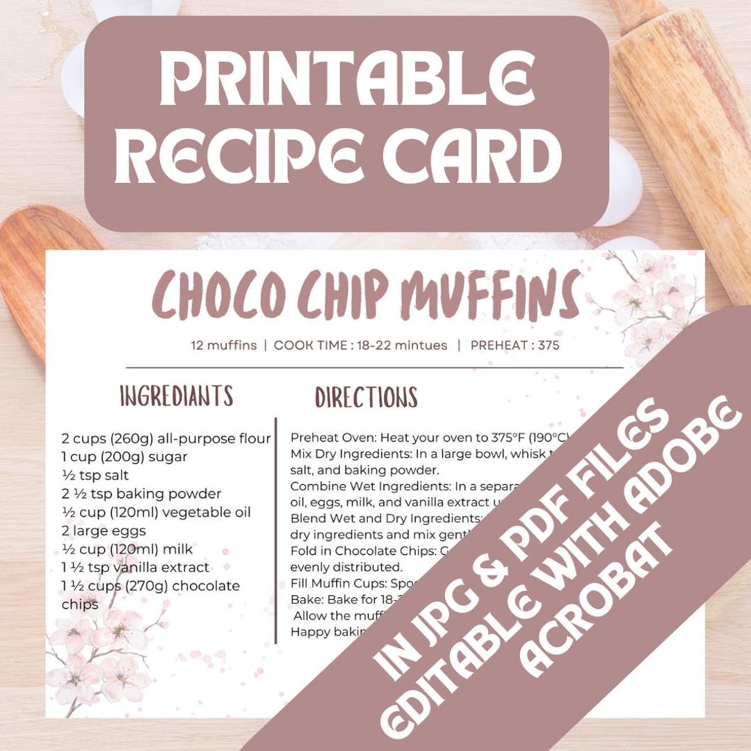 Simple Recipe Card DIY Recipe Card printable Recipe Card Fillable ...