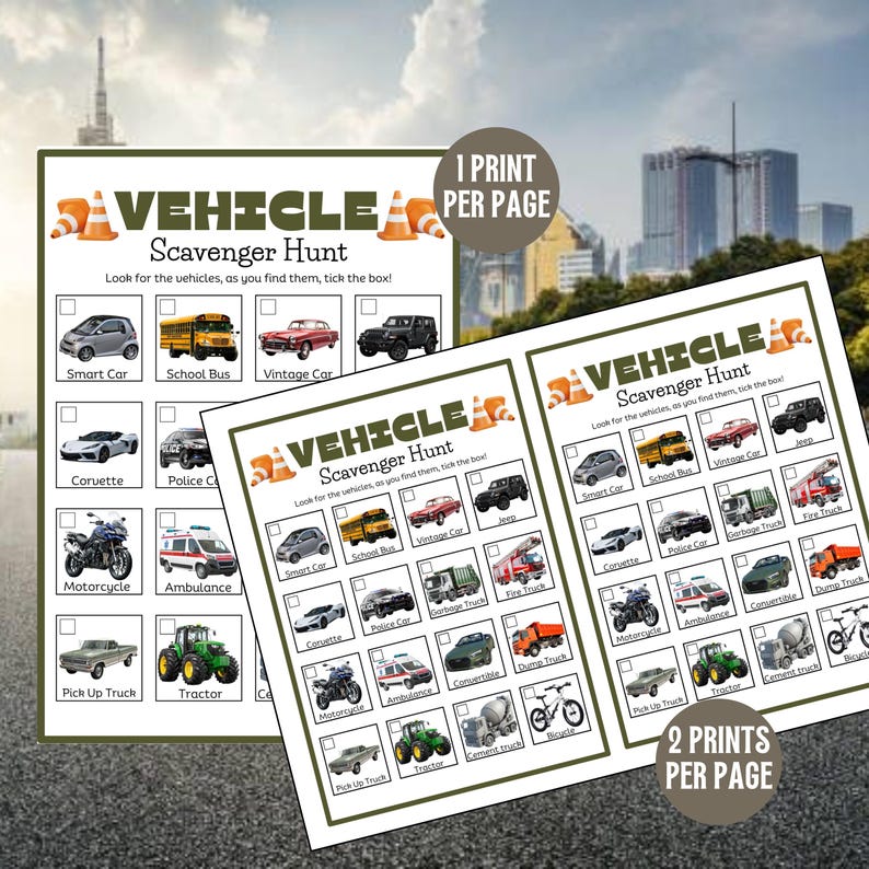 Vehicle Scavenger Hunt, Vehicle Printable Games, Travel Activity, Road ...
