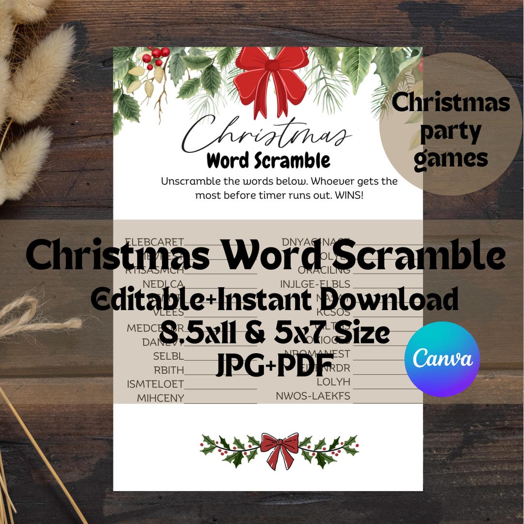 Chistmas Word Scramble, Office Christmas Game, Christmas Family Game ...