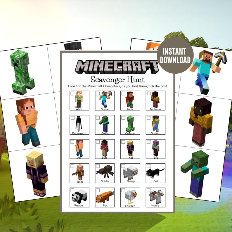 Minecraft Scavenger Hunt, Minecraft Printable Games, Minecraft Birthday ...
