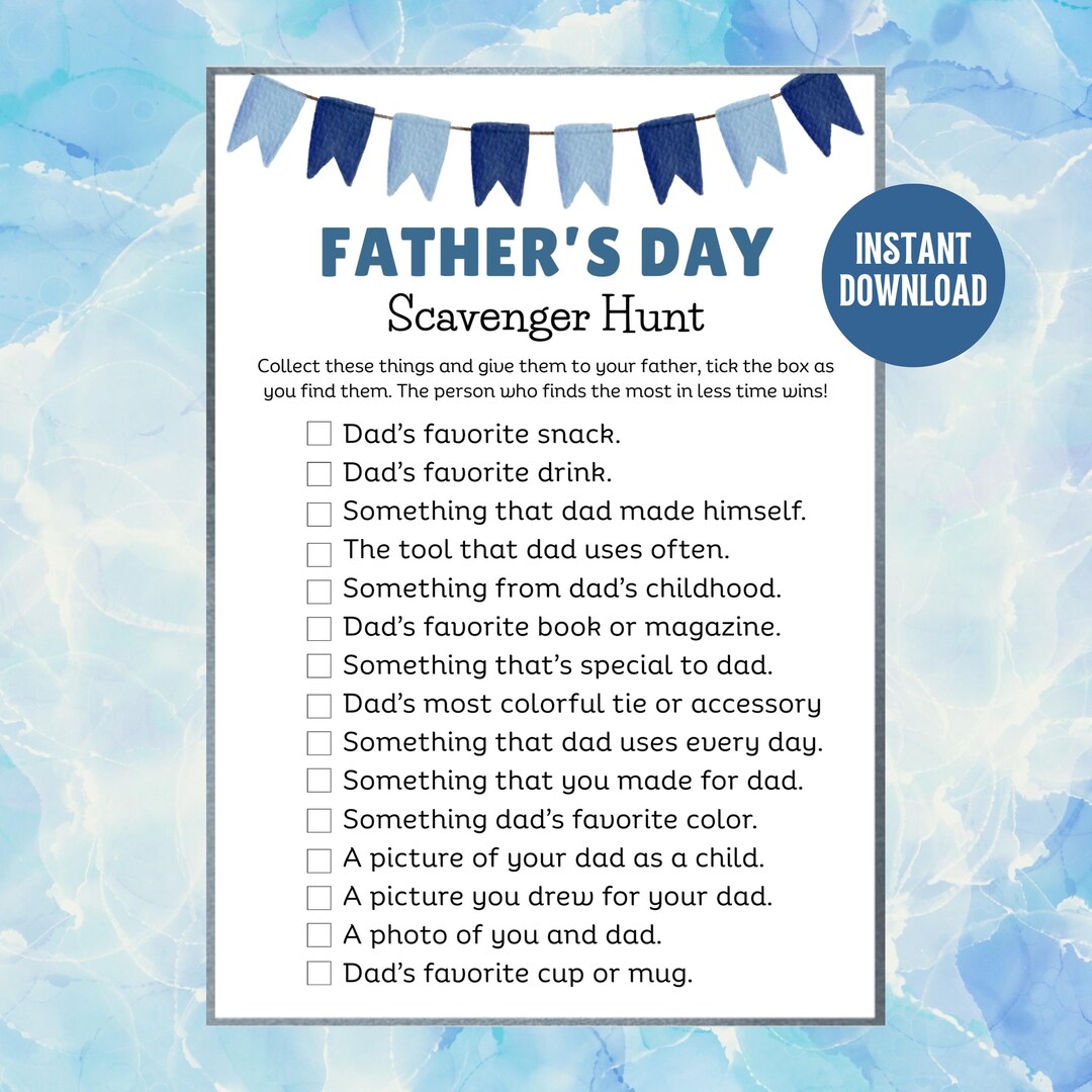 Fathers Day Scavenger Hunt, Printable Fathers Day Treasure Hunt, Dad ...