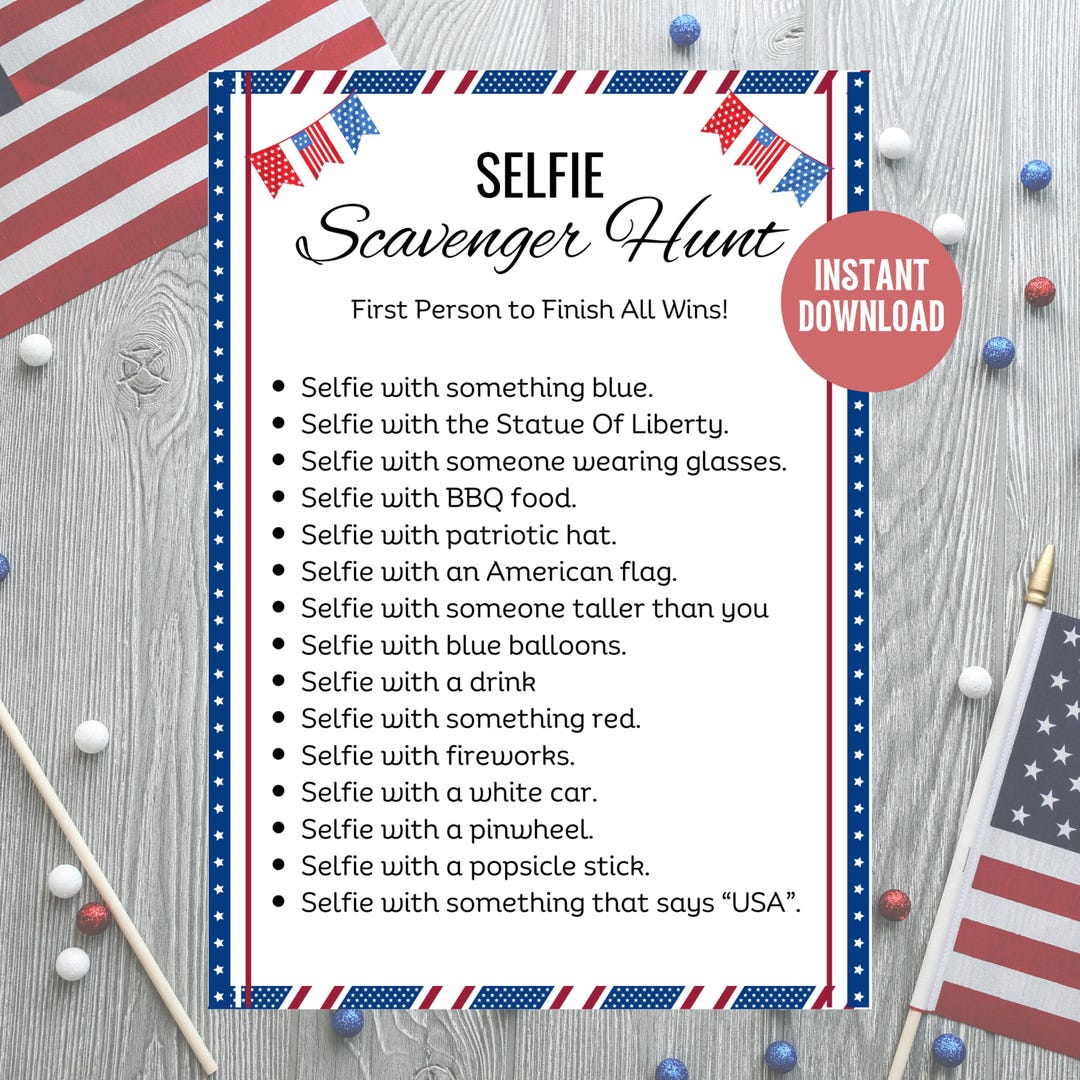 Patriotic Selfie Scavenger Hunt, Memorial Day Scavenger Hunt, 4th of ...