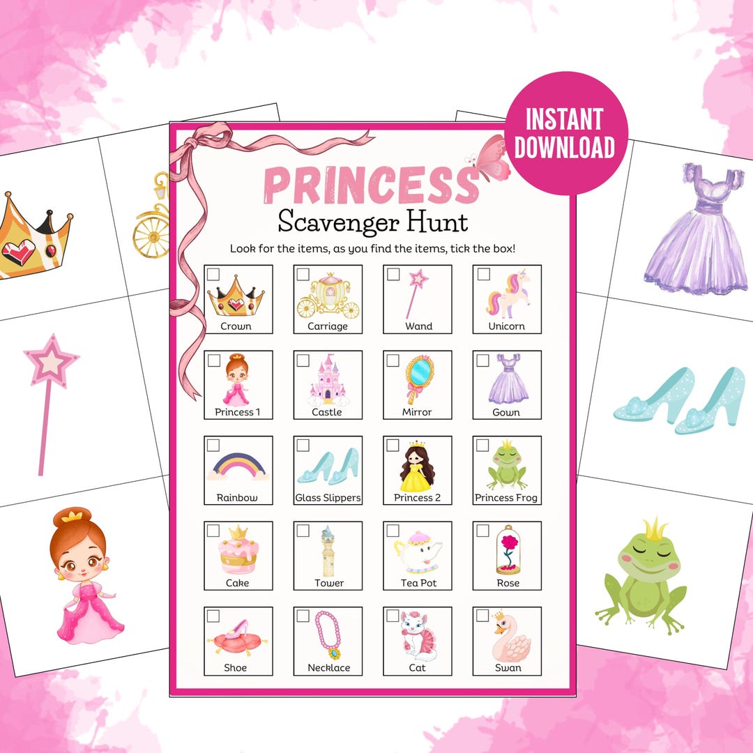 Princess Scavenger Hunt, Printable Princess Treasure Hunt, Princess ...