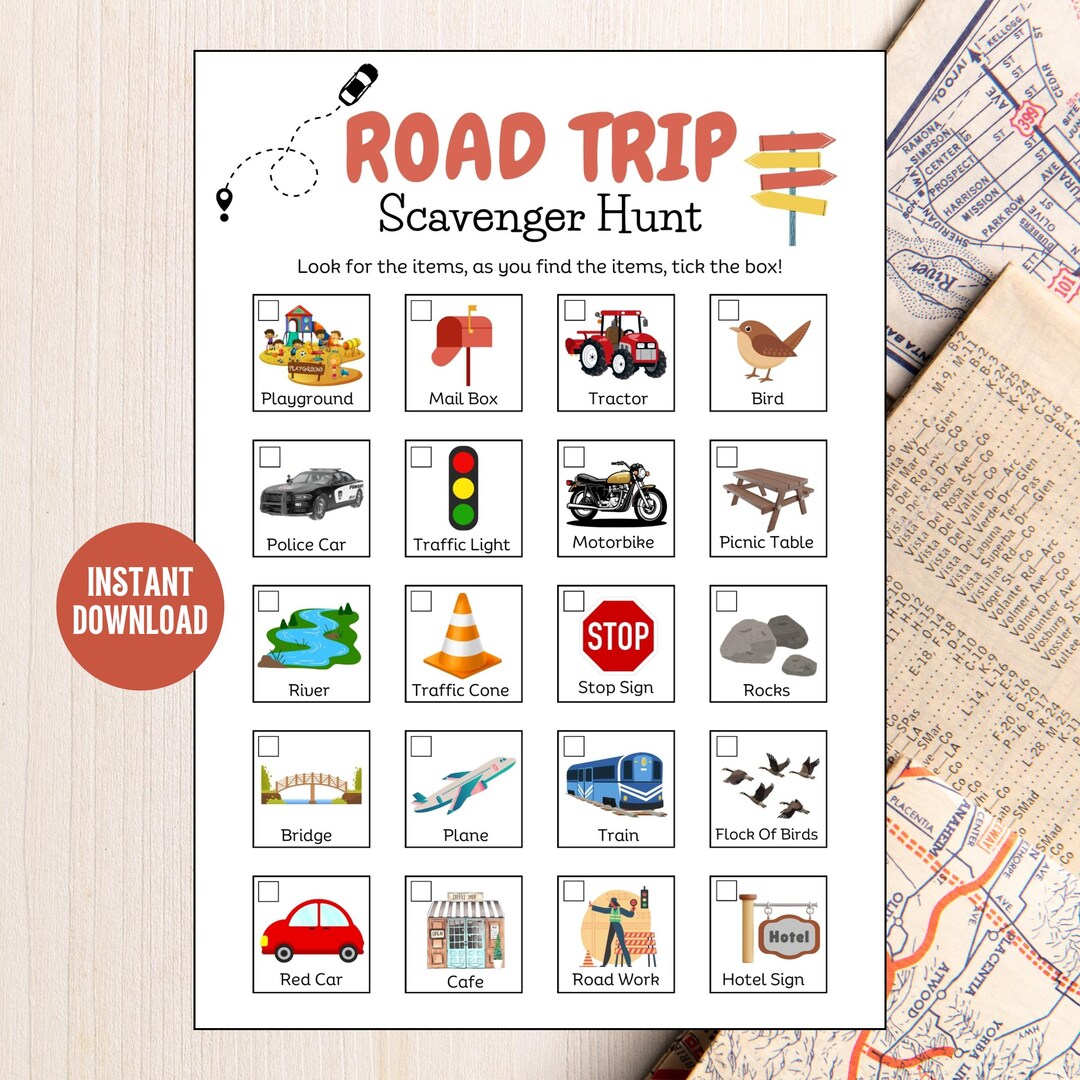 Road Trip Scavenger Hunt, Printable Road Trip Treasure Hunt, Family ...