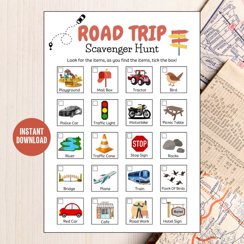 Road Trip Scavenger Hunt, Printable Road Trip Treasure Hunt, Family ...