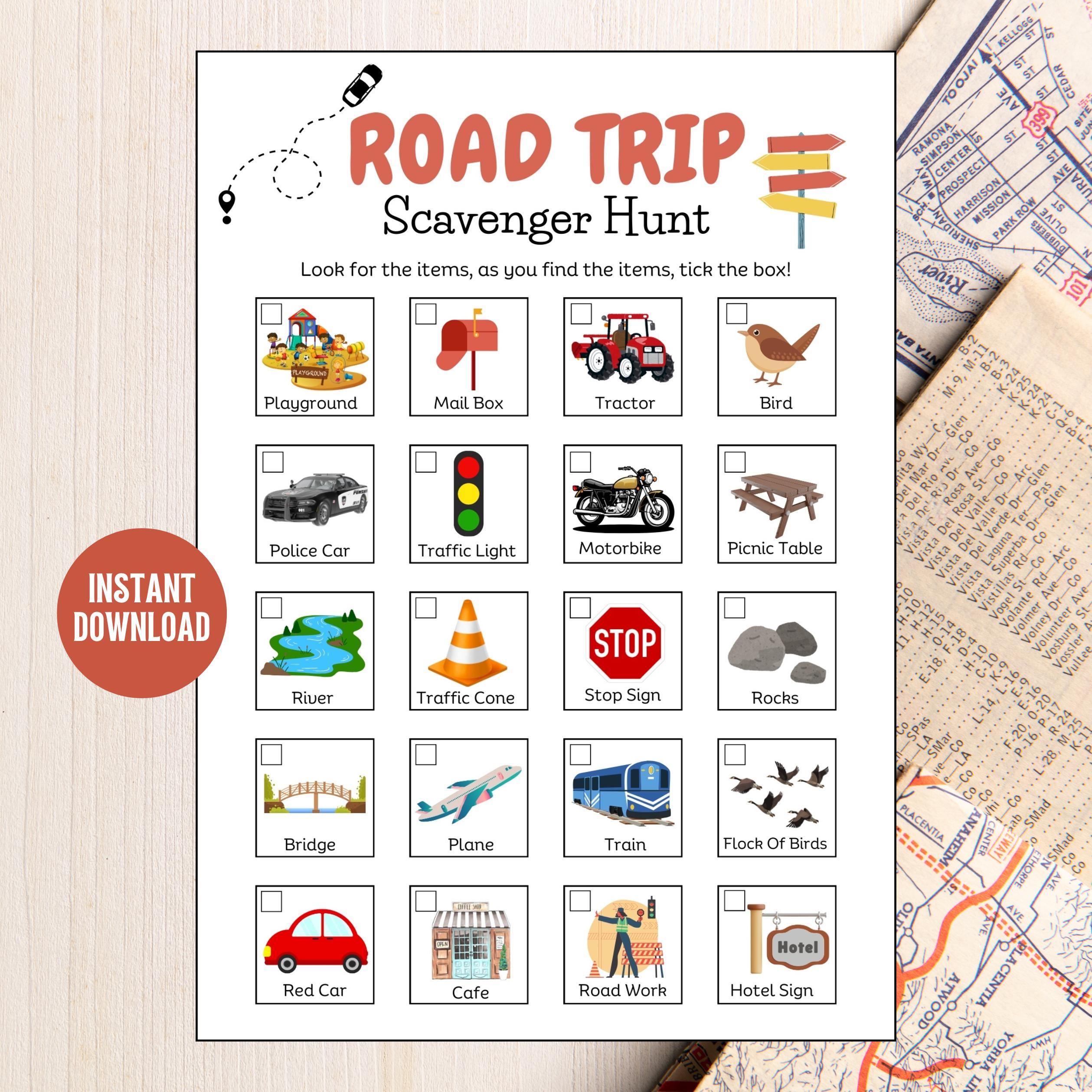 Road Trip Scavenger Hunt, Printable Road Trip Treasure Hunt, Family ...