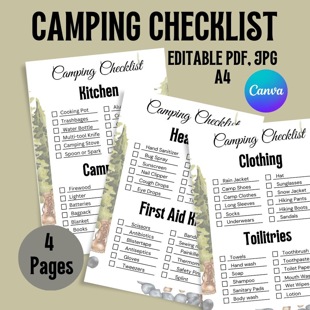 Camping Checklist Printable Camping Checklist Editable Camping ...