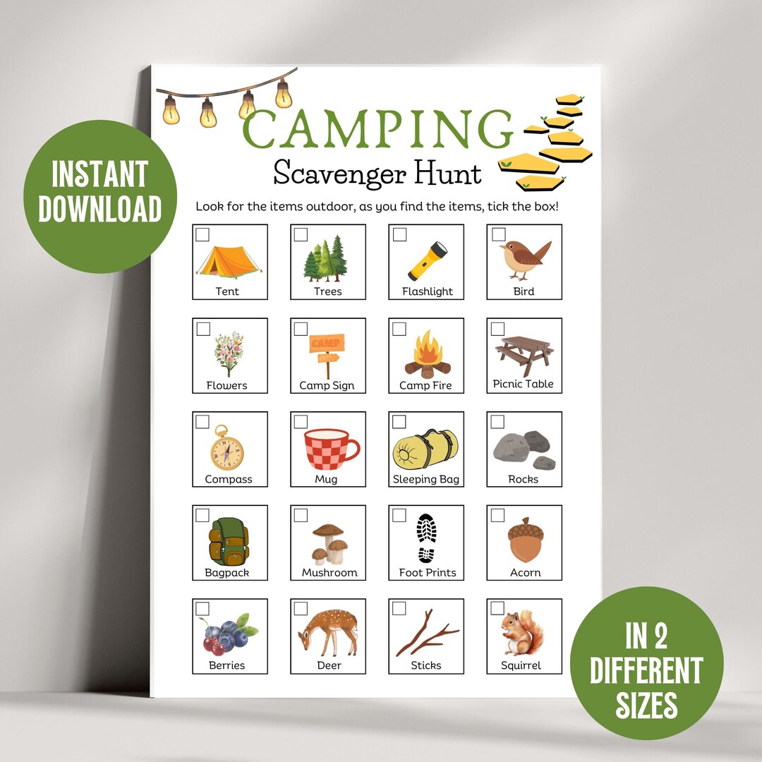 Camping Scavenger Hunt, Outdoor Treasure Hunt, Kids Camping Game ...