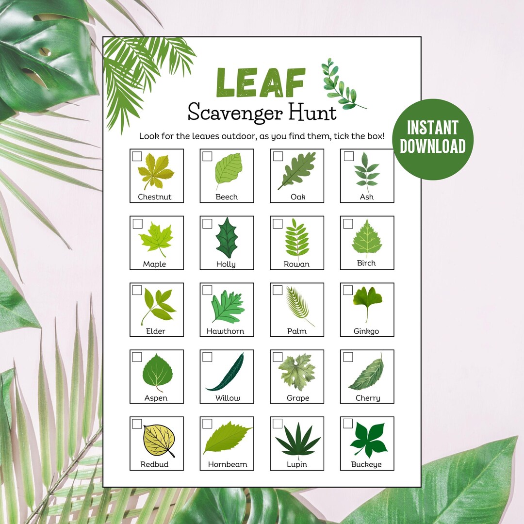 Leaf Scavenger Hunt, Printable Leaf Treasure Hunt, Fall Scavenger Hunt ...