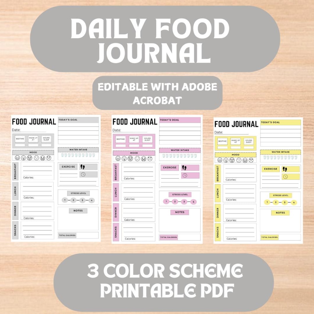 Daily Food Journal Printable | Food Diary | Daily Calories Tracker ...