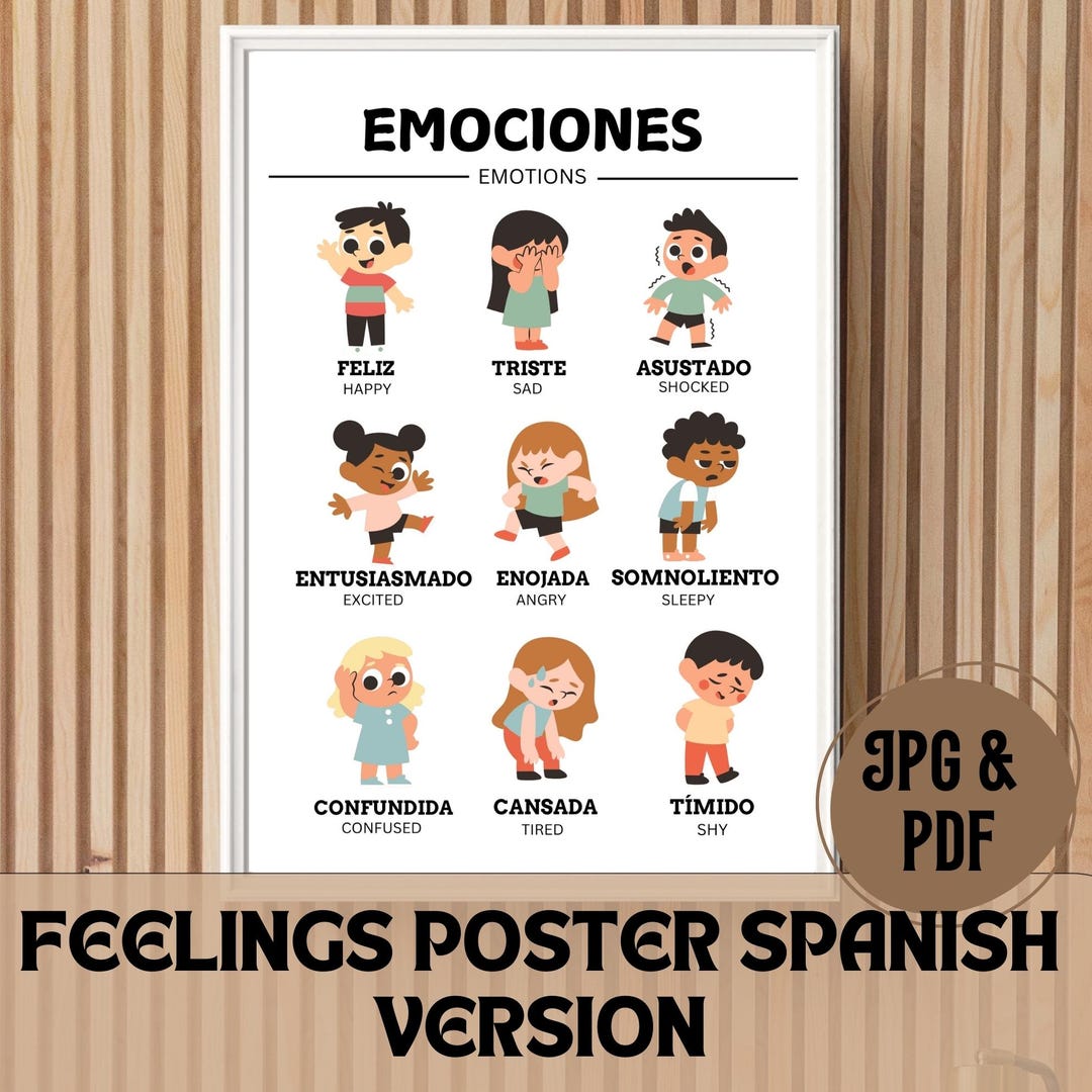 Emotions Chart Spanish Version,feelings Chart,bilingual Poster,kids ...