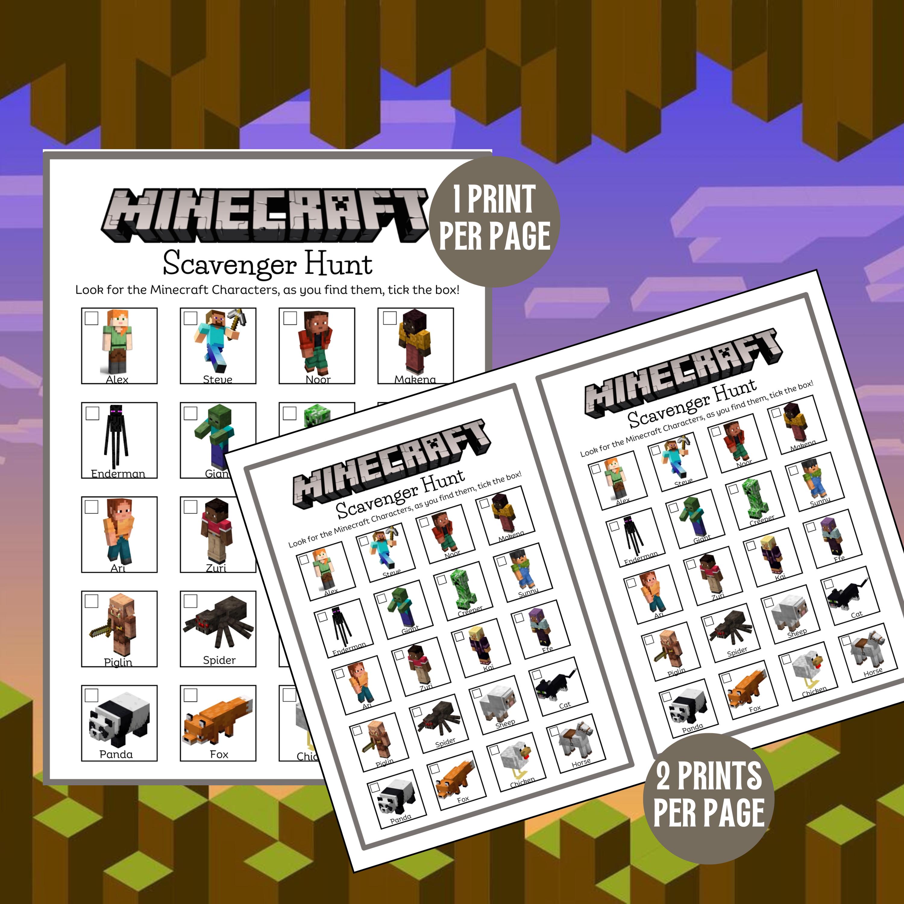 Minecraft Scavenger Hunt, Minecraft Printable Games, Minecraft Birthday ...