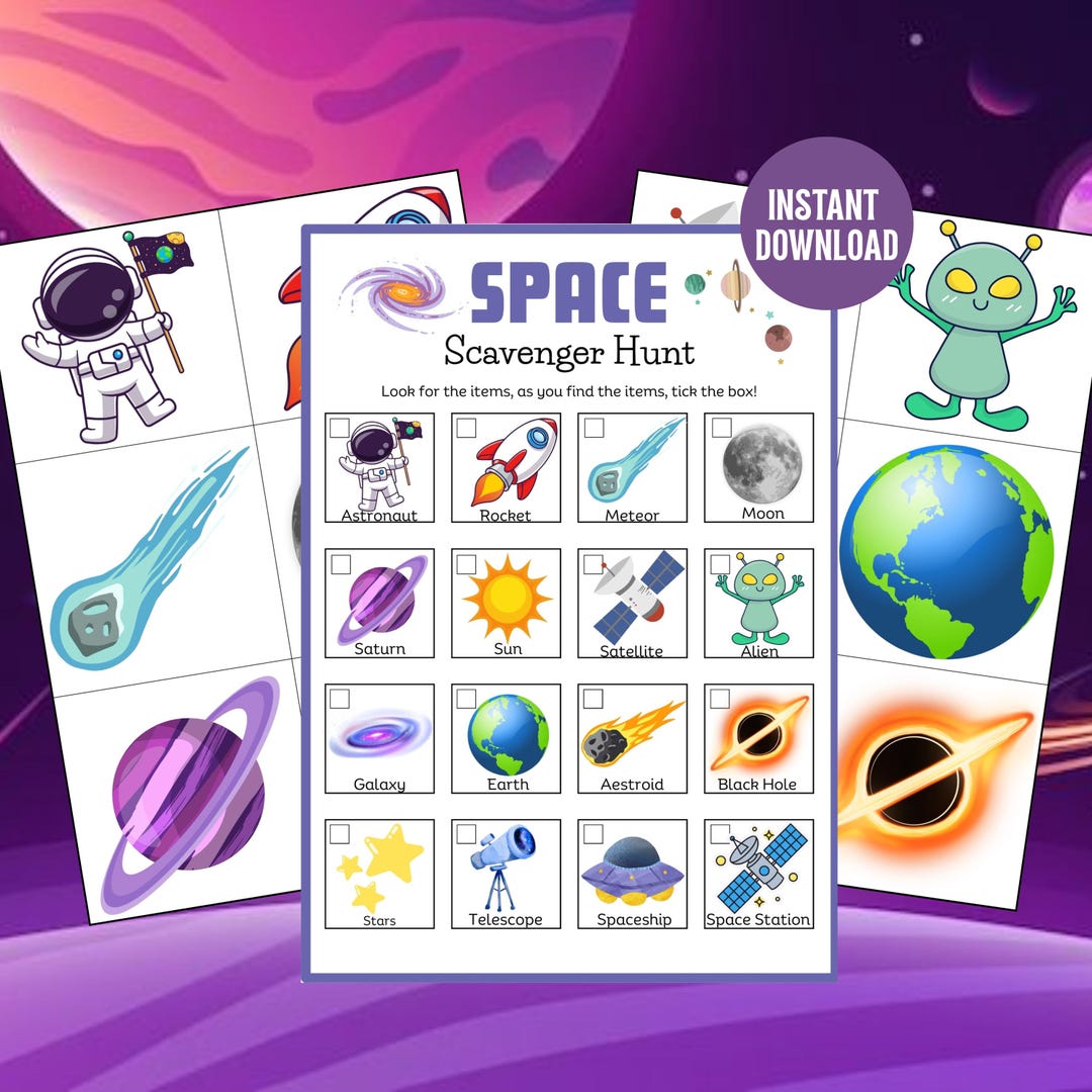 Space Scavenger Hunt, Space Printable Games, Astronauts Game, Galaxy ...