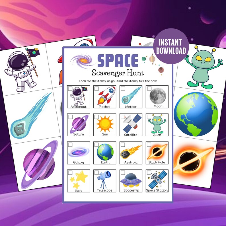 Space Scavenger Hunt, Space Printable Games, Astronauts Game, Galaxy ...