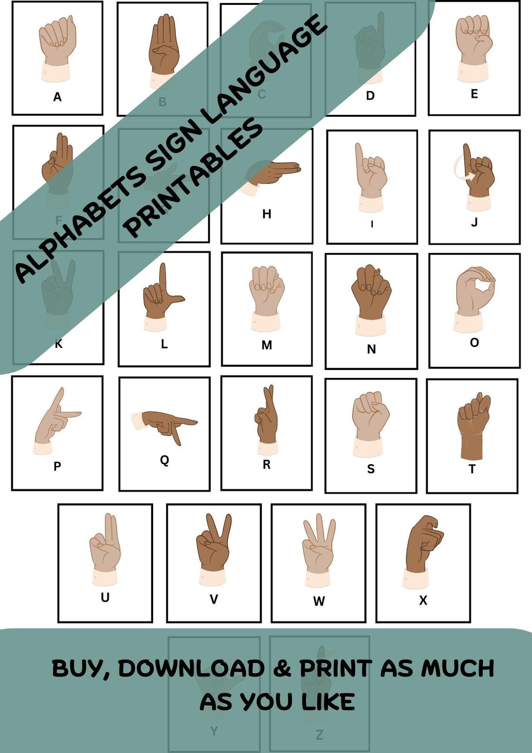 ASL Alphabet Poster Sign Language Printables ASL for Beginners Basic ...