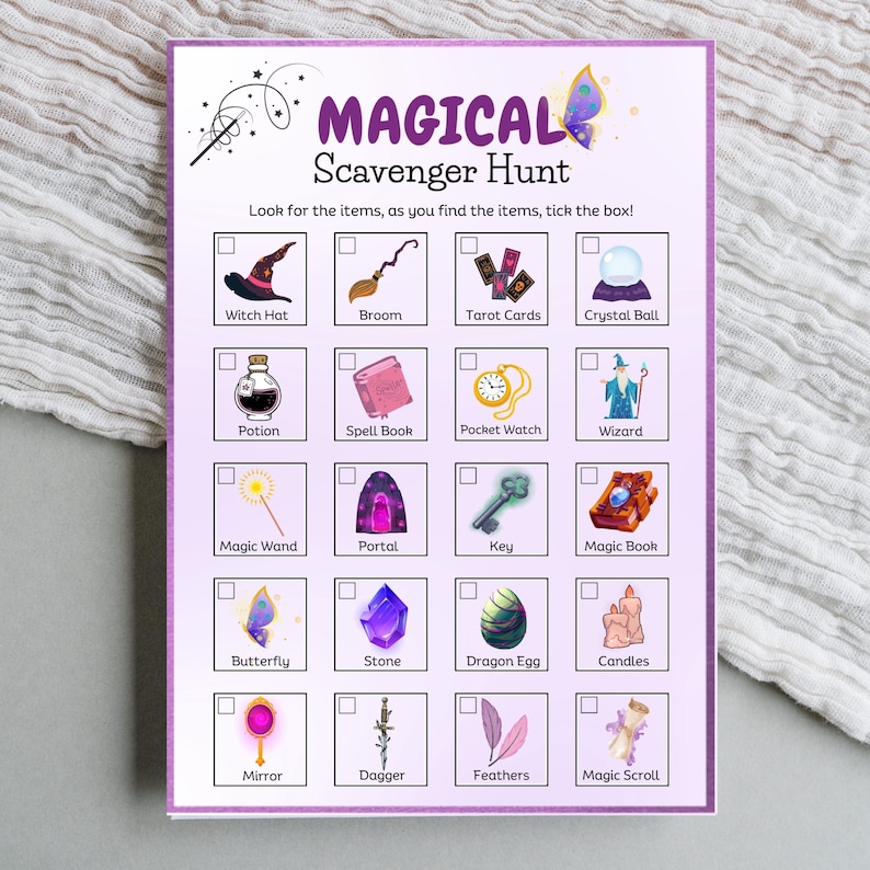Wizard Scavenger Hunt, Printable Wizard Party Games, Magical Wizard ...