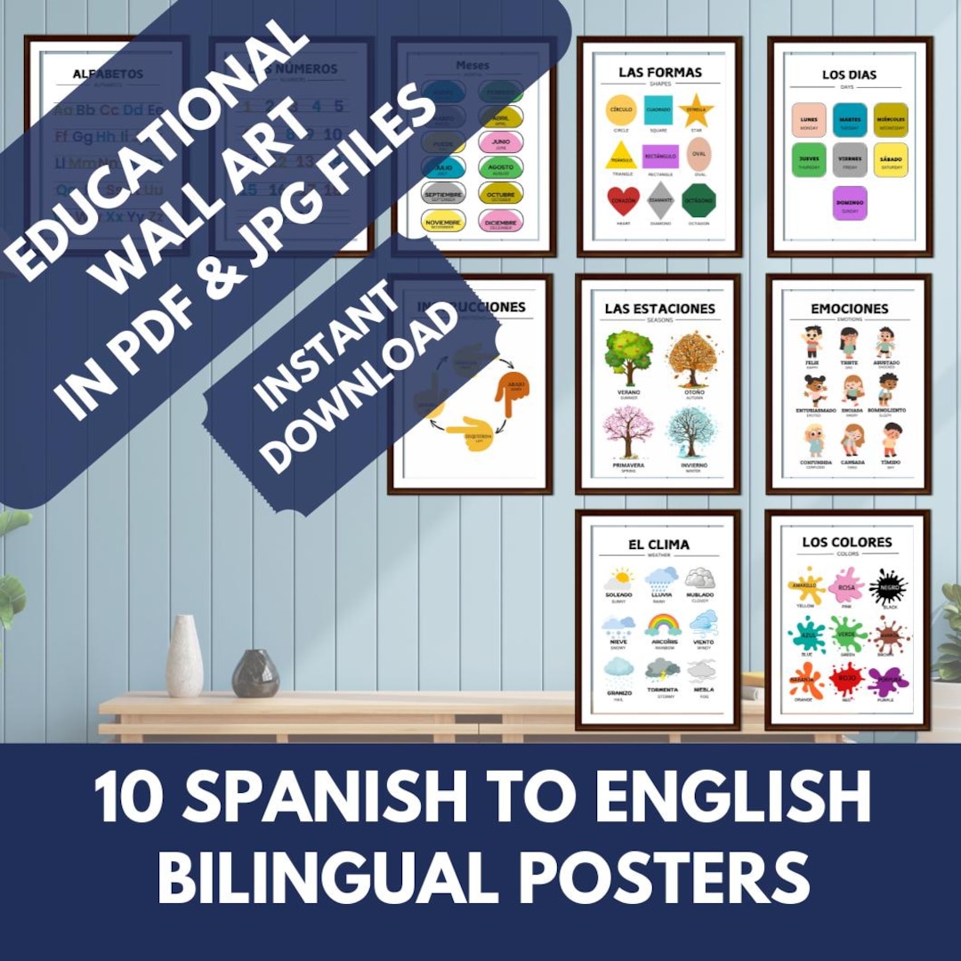 10 Bilingual Spanish Learning Posters Classroom Posters Educational ...