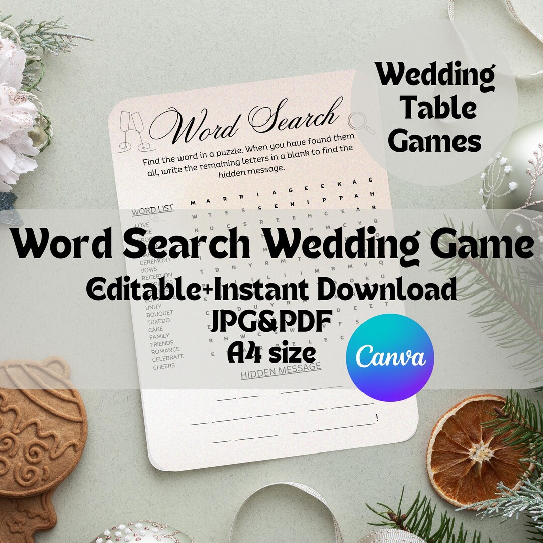 Word Search Wedding Game, Wedding Table Games, DIY Wedding Games, Fun ...