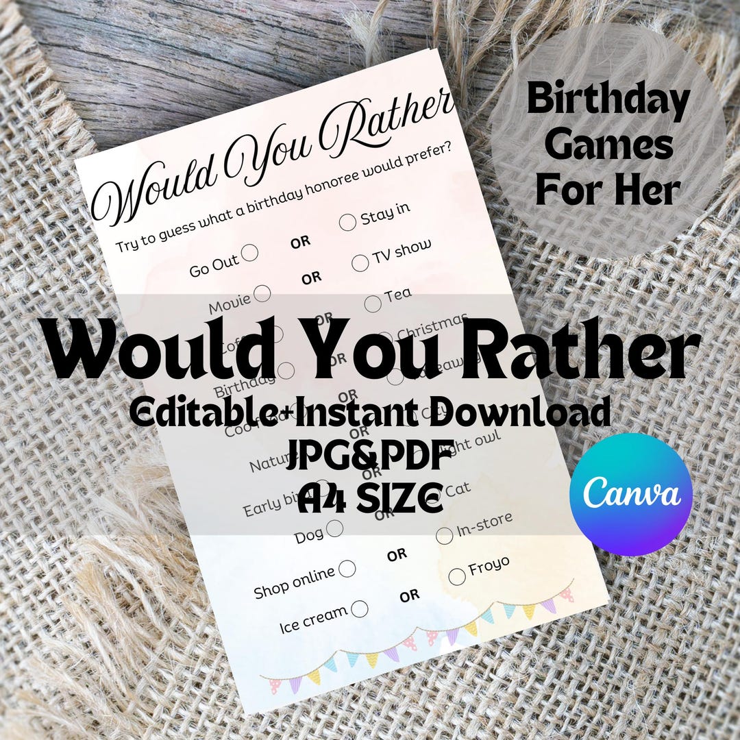 Would You Rather Game, Slumber Party Games for Girls, Printable Party ...