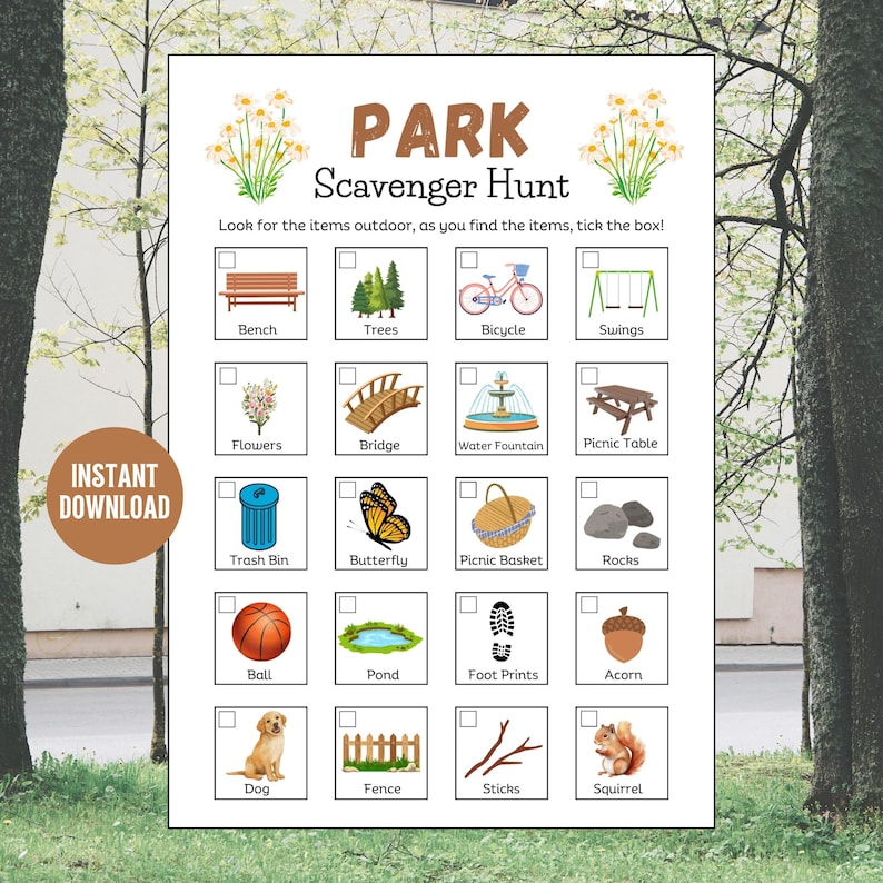 Park Scavenger Hunt, Printable Park Treasure Hunt, Outdoor Scavenger ...
