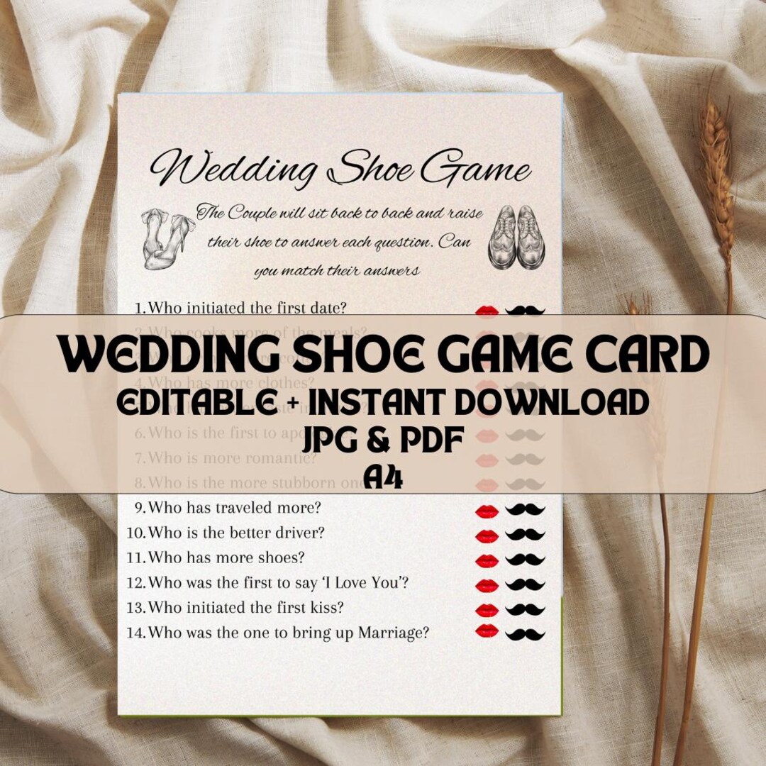 Wedding Shoe Game Card, Wedding Table Games, Wedding Games, Editable ...