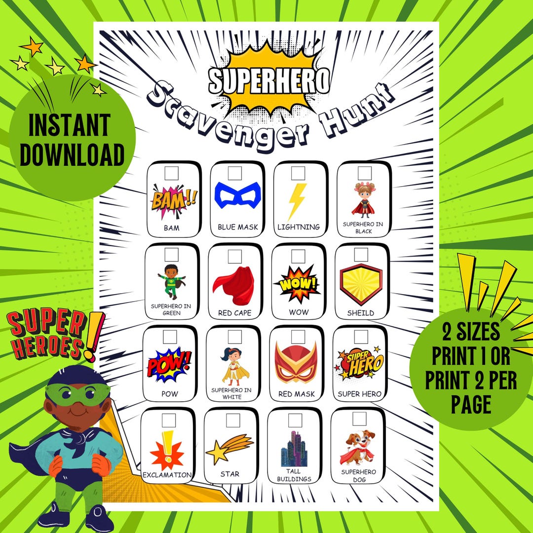 Super Hero Scavenger Hunt, Superhero Treasure Hunt, Superhero Game ...