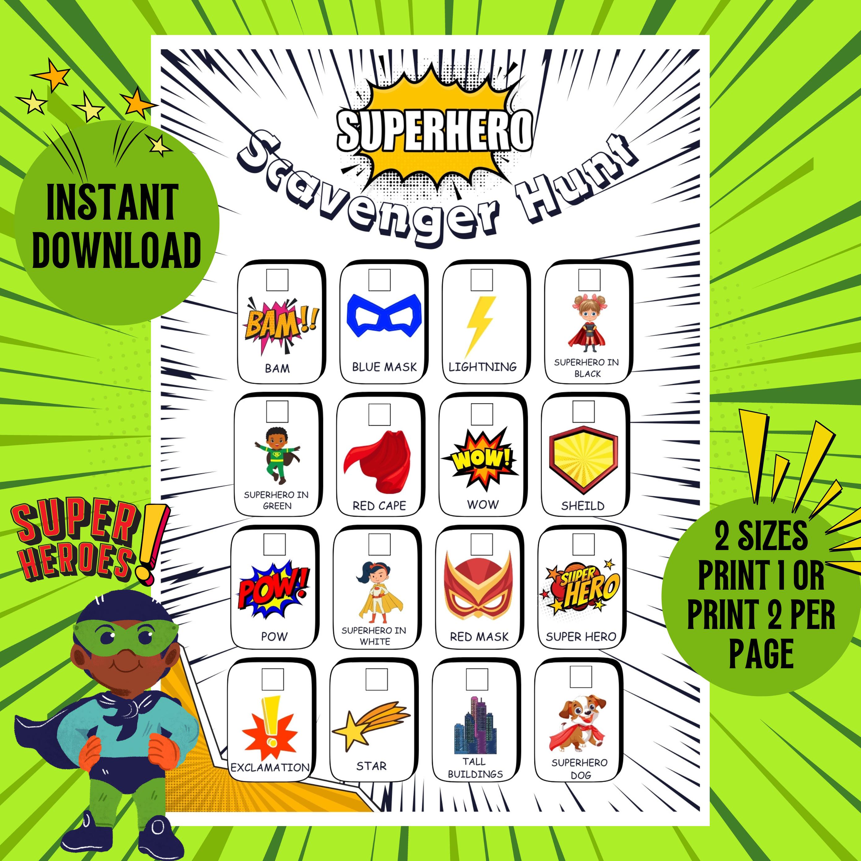 Super Hero Scavenger Hunt, Superhero Treasure Hunt, Superhero Game ...